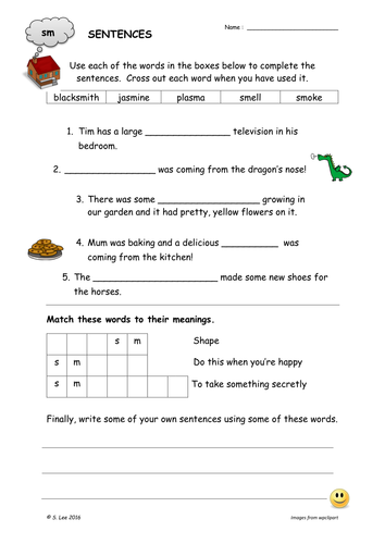 SM and SN Blends worksheets | Teaching Resources