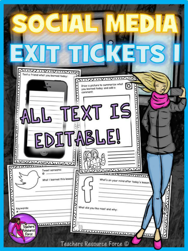 Social Media EDITABLE Exit Tickets | Teaching Resources