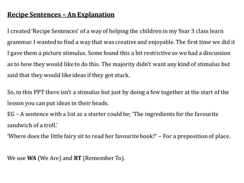 Recipe Sentences - for Grammar/SPAG | Teaching Resources