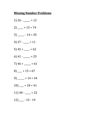 Missing number problems column addition and subtraction. by RachHolmes ... Missing number problems column addition and subtraction. by RachHolmes ...