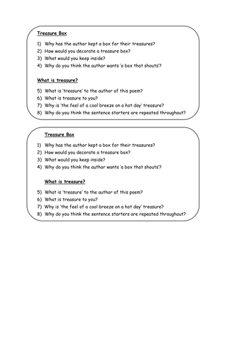 Treasure Box Poetry Reading Comprehension Questions | Teaching Resources