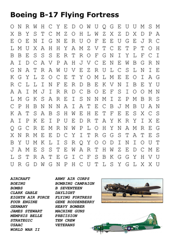 Boeing B-17 Flying Fortress Word Search | Teaching Resources
