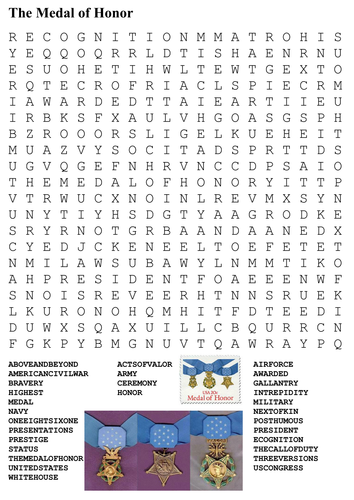 The Medal of Honor Word Search | Teaching Resources