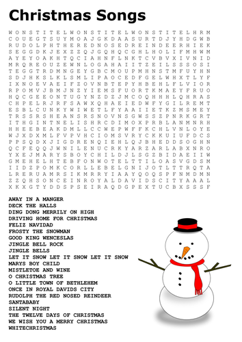 Christmas Song Word Search Printable Christmas Song Word Search Printable