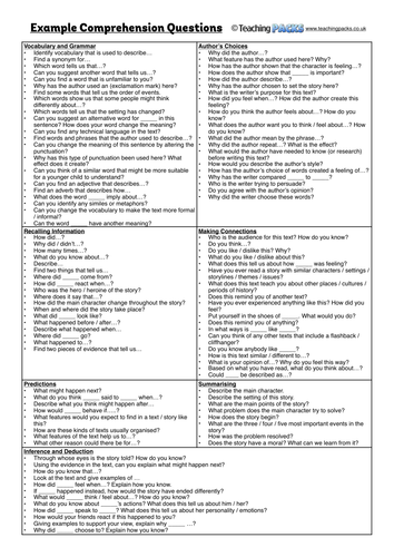 Over 100 Comprehension Questions | Teaching Resources