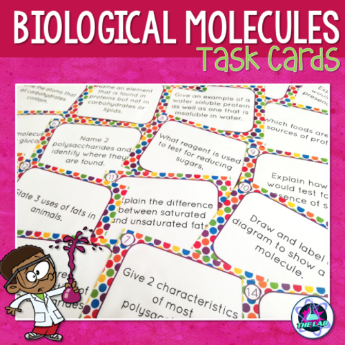 Biological Molecules Task Cards (Biochemistry) | Teaching Resources