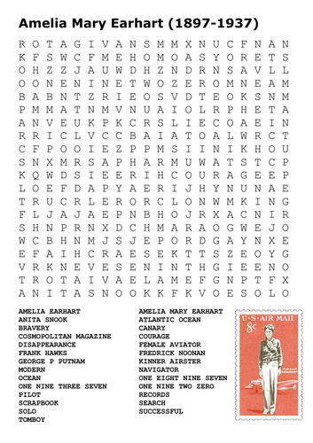 Amelia Earhart Word Search | Teaching Resources