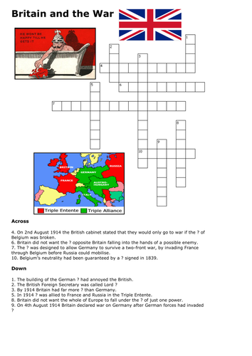 Britain and the Outbreak of World War One Cross Word | Teaching Resources