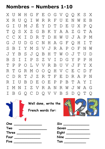 French Numbers 1 to 10 Word Search | Teaching Resources