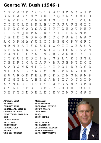 George W Bush Word Search | Teaching Resources