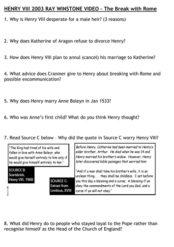 HENRY VIII 2003 RAY WINSTONE VIDEO – The Break with Rome | Teaching ...