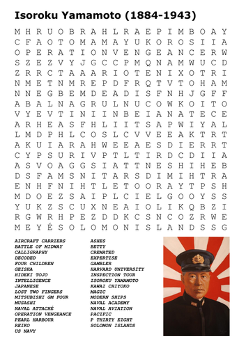 Isoroku Yamamoto - Pacific War World War Two Word Search | Teaching ...