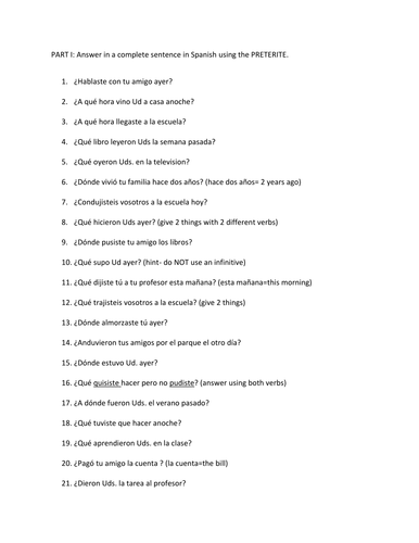 Preterit all verbs worksheet | Teaching Resources