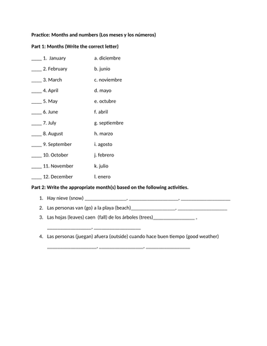 Practice months and numbers (Spanish) | Teaching Resources