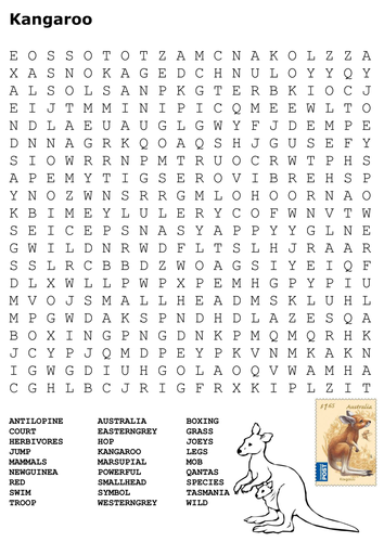 Kangaroo Word Search and Color | Teaching Resources