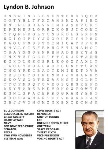 Lyndon Baines Johnson Word Search | Teaching Resources
