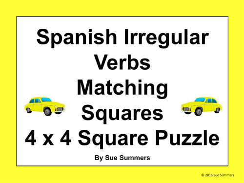 Spanish Irregular Verbs Matching Squares Puzzle - Verbos Irregulares ...