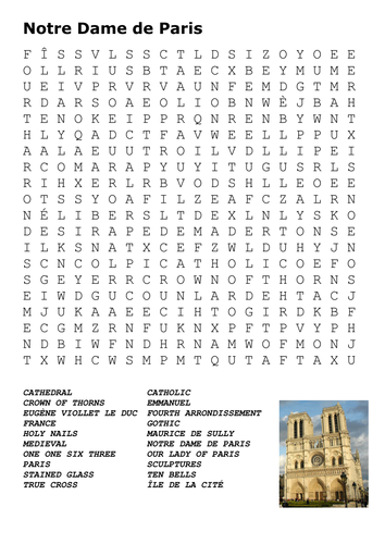Notre Dame Cathedral Paris Word Search | Teaching Resources
