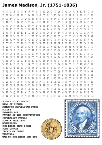President James Madison Word Search | Teaching Resources