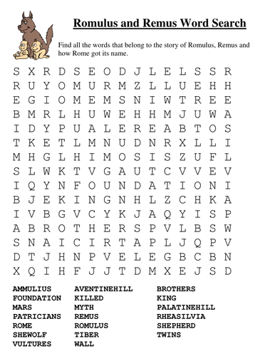 Romulus and Remus Word Search - Romans | Teaching Resources