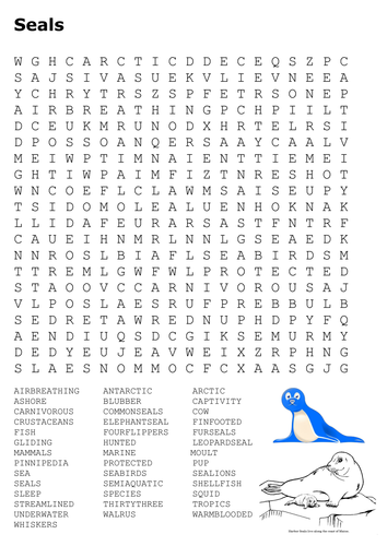 Seals Word Search and Color | Teaching Resources