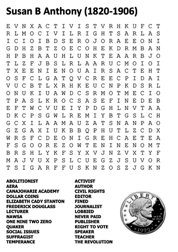 Susan B Anthony Word Search | Teaching Resources