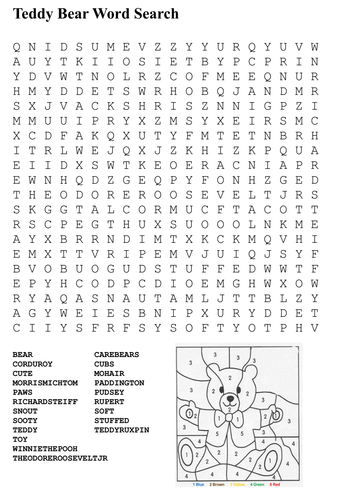 Teddy Bear Word Search and Color by Numbers | Teaching Resources