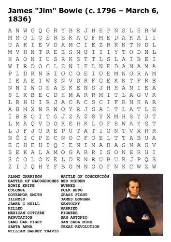The Alamo - James Bowie Word Search | Teaching Resources