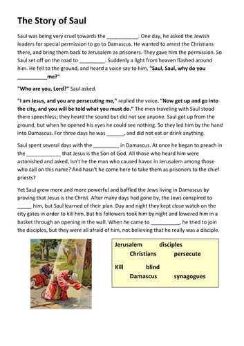 The Conversion of Saul (Saint Paul) Cloze Activity | Teaching Resources