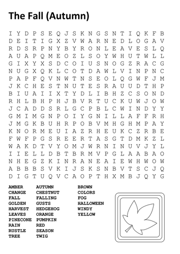 The Fall (Autumn) Word Search | Teaching Resources