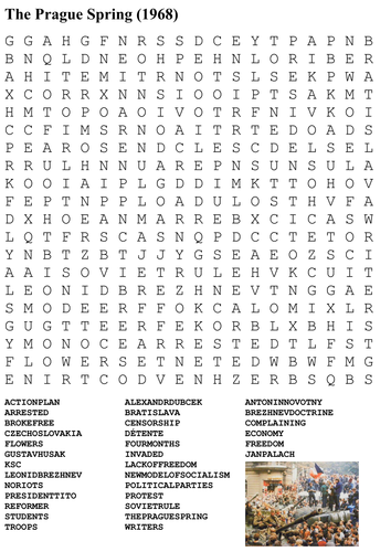 The Prague Spring 1968 - Cold War Word Search | Teaching Resources
