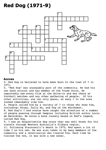The Red Dog Story Crossword | Teaching Resources