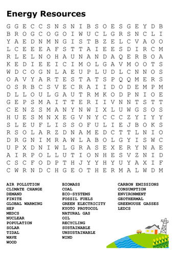 Energy and Resources Word Search | Teaching Resources