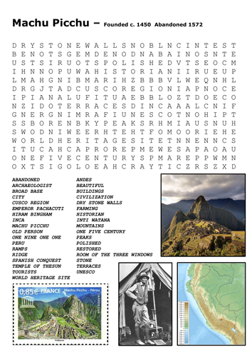 Machu Picchu Word Search | Teaching Resources