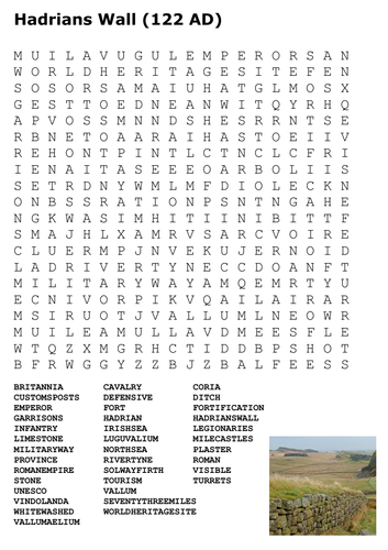 Hadrians Wall Word Search | Teaching Resources