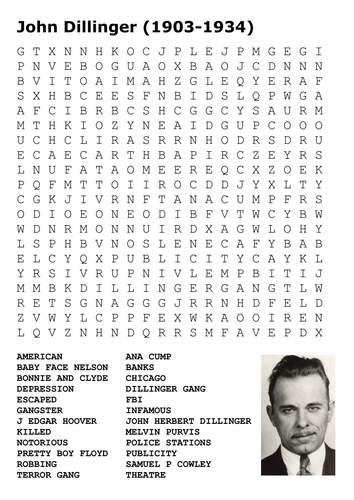 John Dillinger Word Search | Teaching Resources