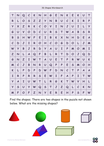 BUNDLE - 3 Wordsearch (number,2D shapes,3D shapes)and 1 follow me game ...