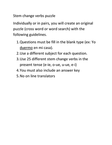 Stem change verbs puzzle | Teaching Resources
