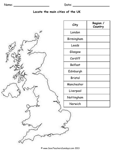 Cities and Regions of the UK KS2 Lesson Plan, Map and Worksheet by ...