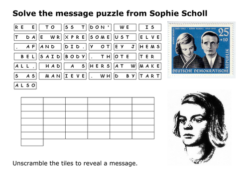 Solve the message puzzle from Sophie Scholl | Teaching Resources