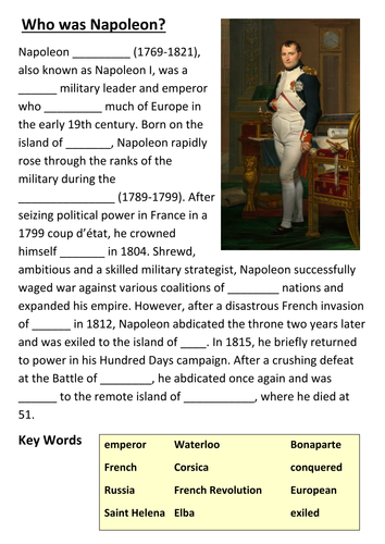 Who was Napoleon cloze activity | Teaching Resources