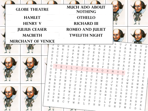 shakespeares plays wordsearch | Teaching Resources