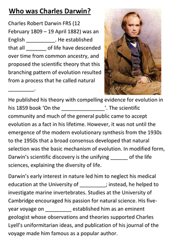 Who was Charles Darwin Cloze Activity | Teaching Resources