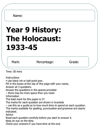 Holocaust assessment | Teaching Resources