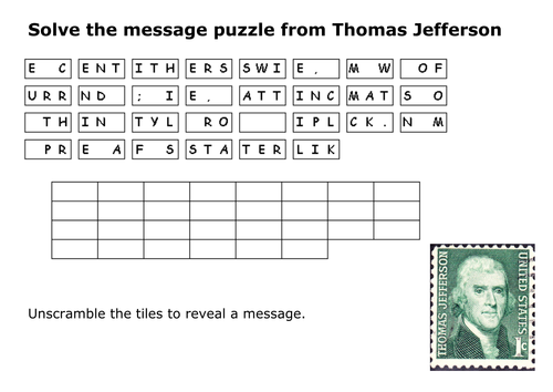 Solve the message puzzle from Thomas Jefferson | Teaching Resources