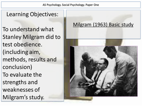 Milgram's basic study of obedience | Teaching Resources