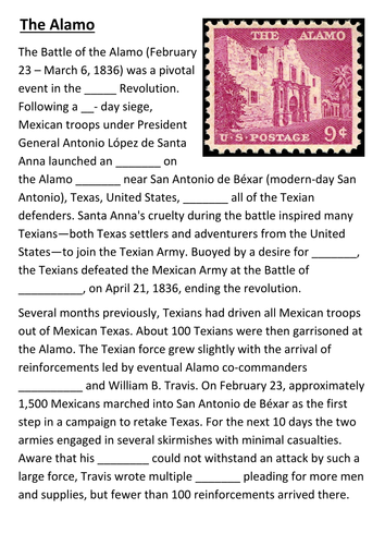 The Alamo cloze activity | Teaching Resources