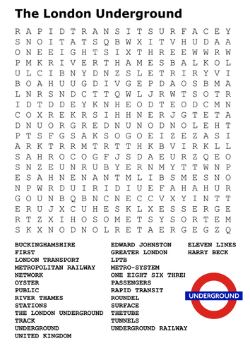 London Underground Word Search | Teaching Resources