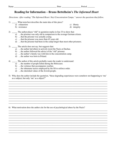 World War II: Reading for Information- “The Informed Heart: Nazi ...