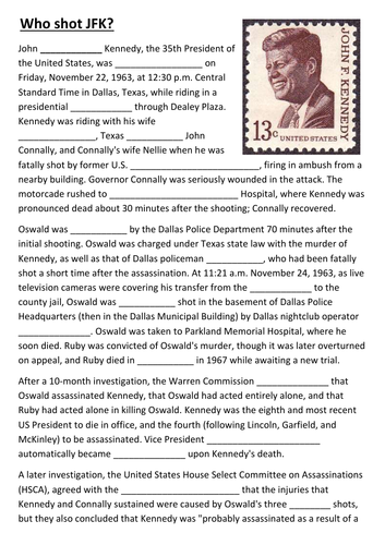 Who shot JFK Cloze Activity | Teaching Resources